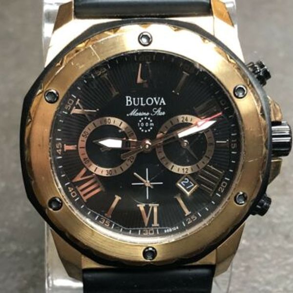 BULOVA Rose Gold Tone Stainless MARINE STAR Quartz Chronograph Watch ...