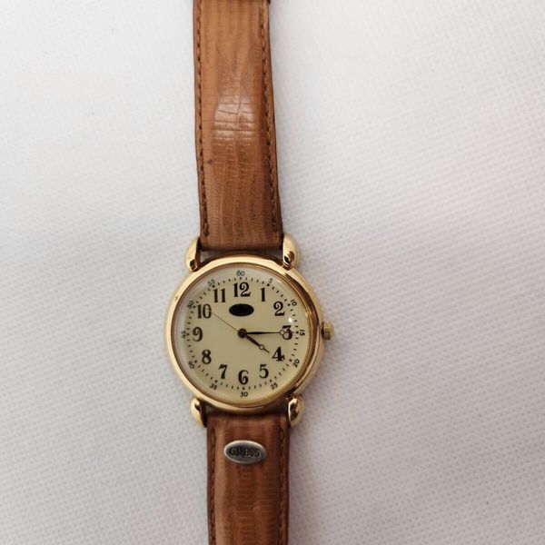Vintage Guess Watch Ladies Round Gold Tone White Face With Japan ...