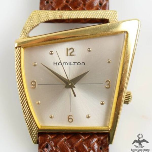 Hamilton Quartz Gold-Toned Bezel Silver Dial Leather Band Men's Wrist ...