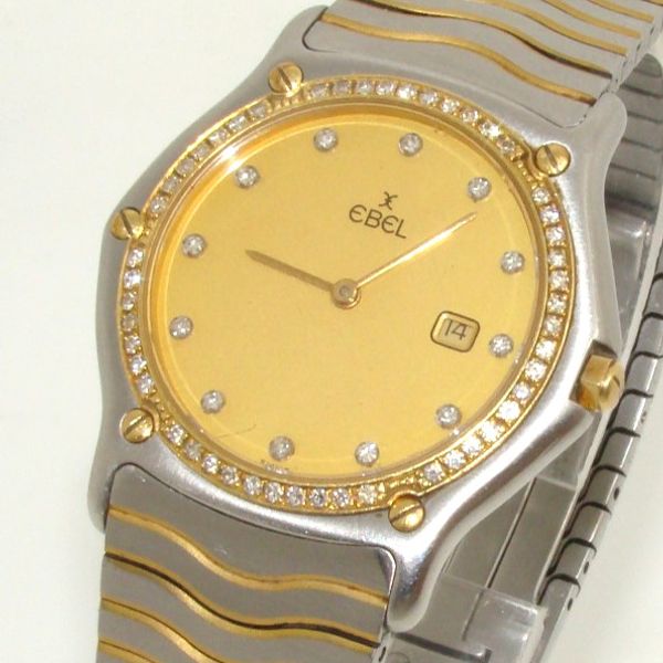 EBEL CLASSIC WAVE 35mm DIAMOND DIAL & BEZEL QUARTZ WATCH STAINLESS ...