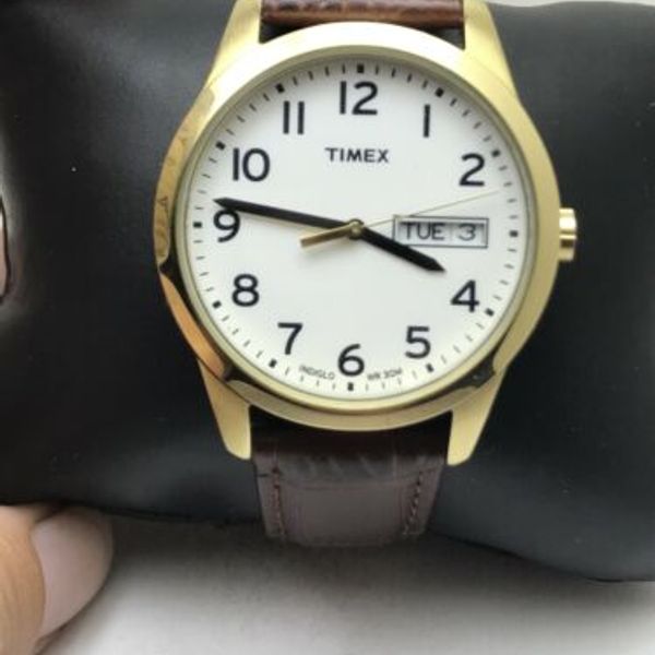 Timex T2N065, Men's Easy Reader, Brown Leather Watch, Indiglo, Day/Date ...