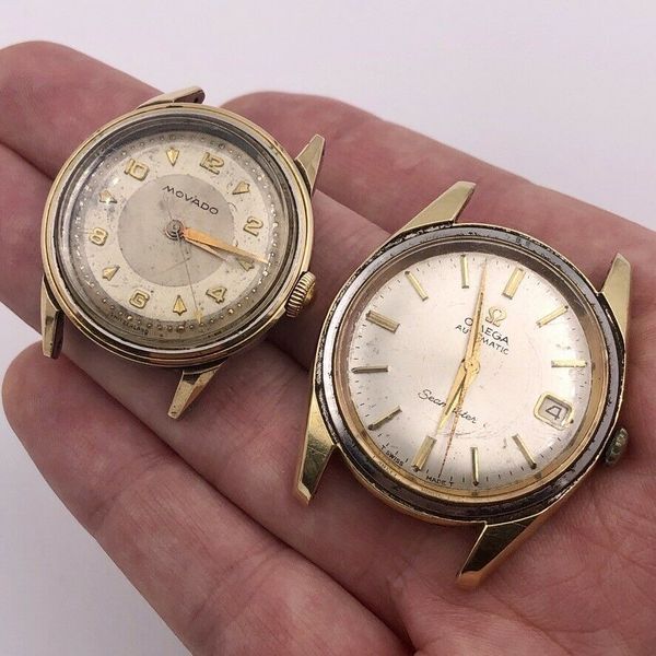 Vintage Swiss Watch Heads Lot Omega Seamaster 24j 562 Movado 17j 261 ...