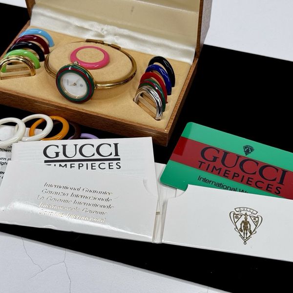 Vintage Gucci Change Bezel Ladies Watch 12 Colors Box Papers All ...