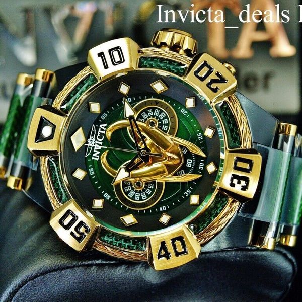 Invicta 52mm Marvel LOKI Horned Helmet Chrono GREEN DIAL Limited ...