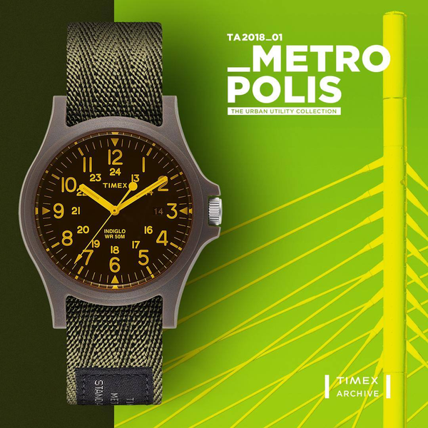Timex Acadia Archive 40mm Fabric Strap TW2T16200 Orange Field quartz ...