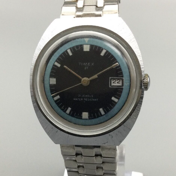 Vintage Timex Watch Men Silver Tone 21 Jewels 1971 Date Stretch ...