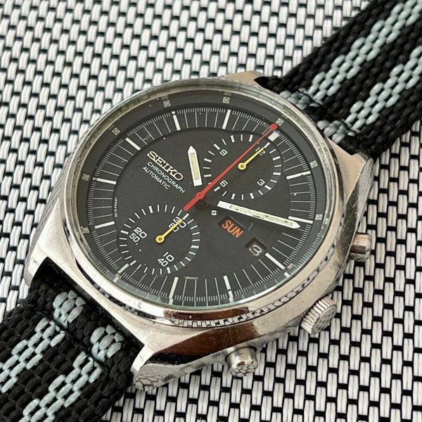 SEIKO 6138-3000 Automatic Chronograph Watch Vintage Men's Black Dial ...