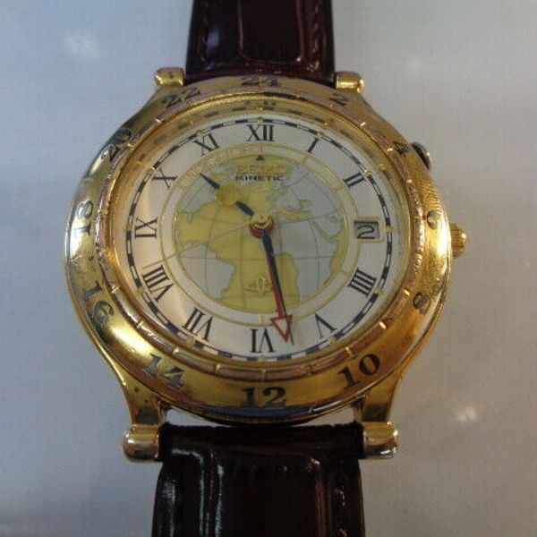 Seiko Kinetic Mens Watch Date Calendar Quartz AOD 5M45-6A40 World Map ...