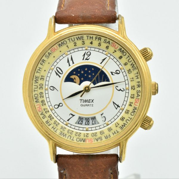 Timex Triple Calendar Day Date Sun Moon Phase WR Quartz Watch w/ New ...