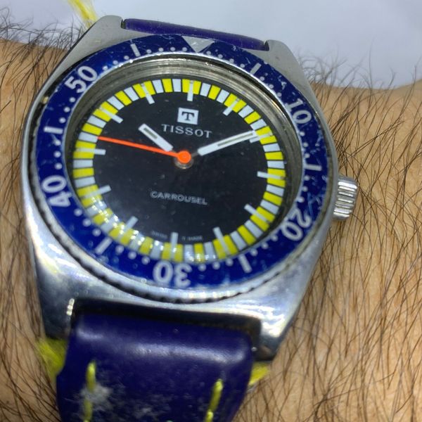 VINTAGE TISSOT CARROUSEL MANUAL WIND MOVEMENT DIVER BLUE DIAL & BEZEL ...
