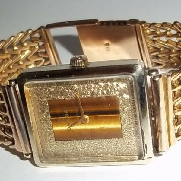 1975 Mens Omega 14k Solid Gold Dress Watch Tigers Eye Face 14k Band 46g ...