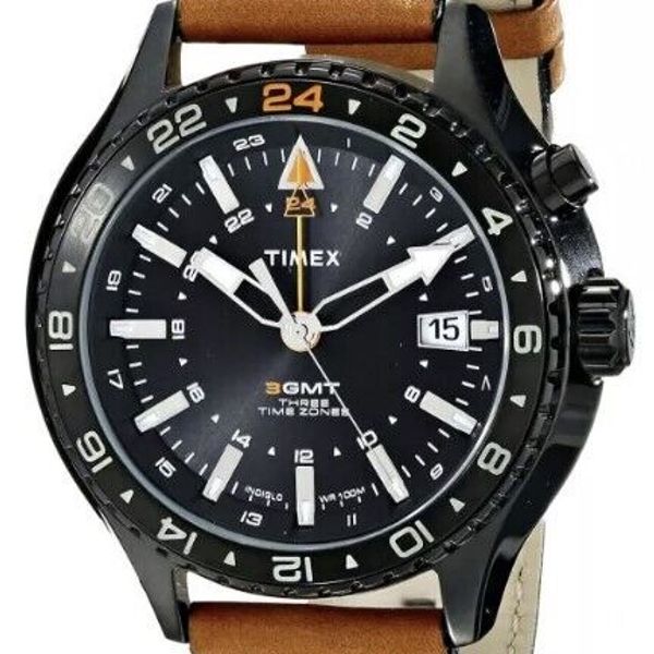 Timex Intelligent Quartz GMT Leather Strap Men's Watch T2P427 ...
