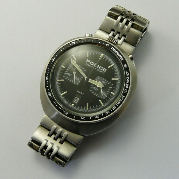 RARE 1990s POLICE 10138J BULLHEAD TACHYMETER CHRONOGRAPH GENTS WATCH ...