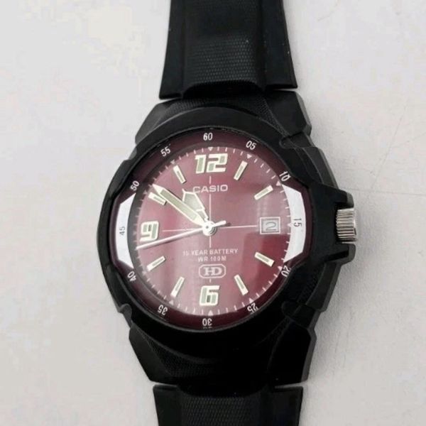 Casio MW600F-4AV, Men's Watch, Black Resin, Red Dial, Date ...