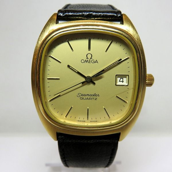 Omega Seamaster Quartz Battery Replaced Gold Dial Antique Watch Watch ...