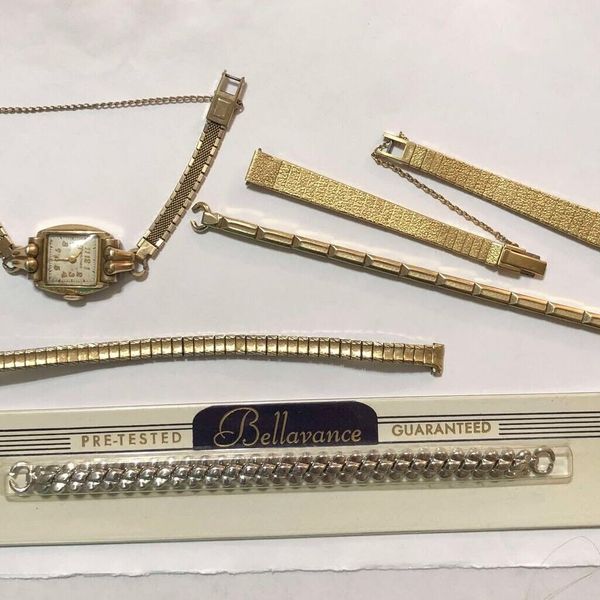 Vintage gold filled watch lot Waltham Stelux 18k GF Bellavance bands ...