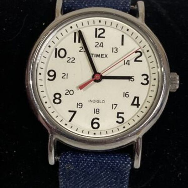 Timex Weekender TWC027600 Cream Dial Indiglo Blue Jean Stainless Steel ...