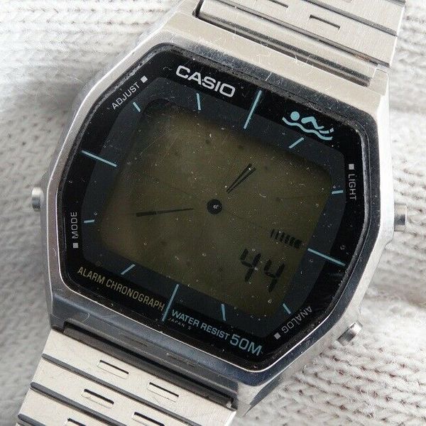 CASIO AA 92-W Blue Thunder Module 103 Vintage Japan Mens Alarm Chrono ...