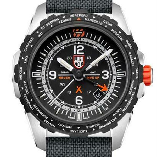 NEW LUMINOX AIR SERIES BEAR GRYLLS WORLD TIME GMT 45MM BLACK STRAP 3761 ...