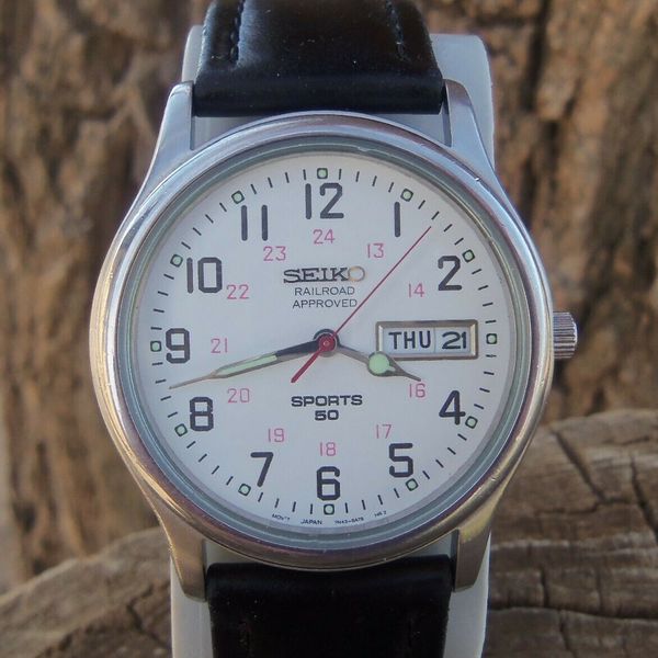 Rare Vtg Men's Seiko Sports 50 Railroad Approved Watch 7N43-9A00 ...