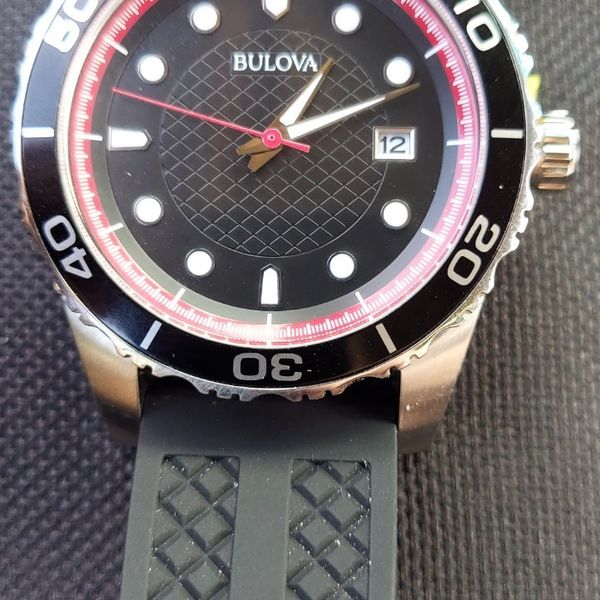 *Check It Out* A NEW BULOVA 98B260 Men's 43mm SS Black Silver & Red ...