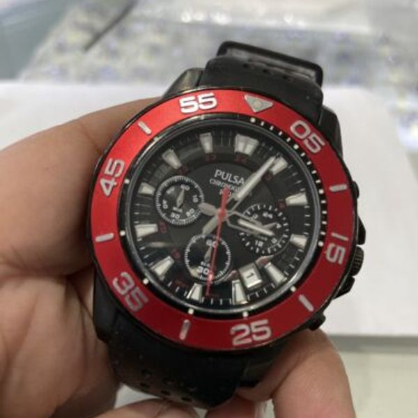 Pulsar Chronograph 100m Mens Watch VD53-X045 Rubber With Red Dial ...