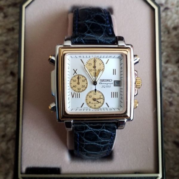 Vintage Seiko Square Monaco Chronograph Watch- Two Tone Mod. 7T32-5A20 ...