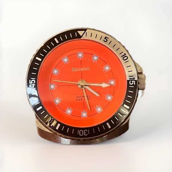 Bulova Orange Stainless Steel Diver Snorkel 666 Travel Alarm Watch ...