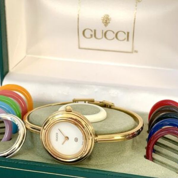 STUNNING Vintage GUCCI Interchangeable 13 BEZELS BANGLE Ladies WATCH 11 ...