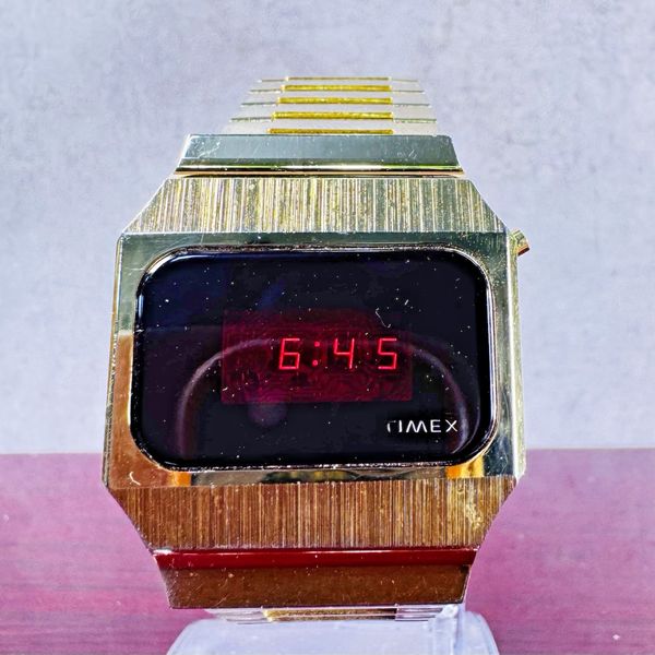 Vintage Timex LED Digital Watch Gold Tone Red Display 33mm Case New ...
