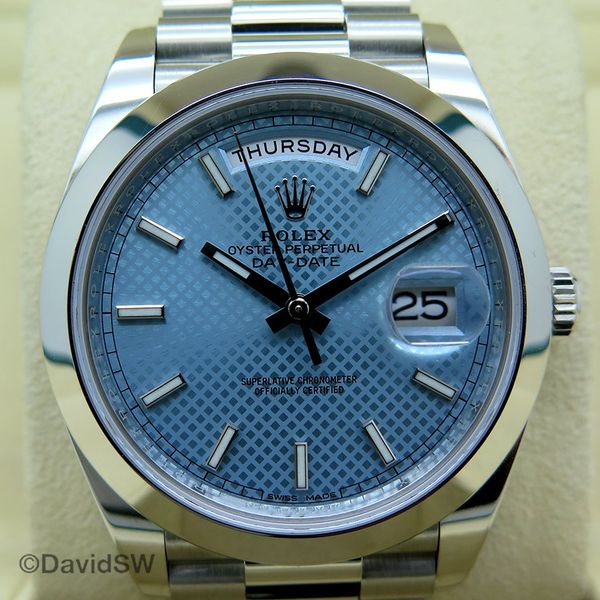 FS: Rolex 228206 PLATINUM 40MM DAY DATE -GLACIER DIAGONAL MOTIF ...
