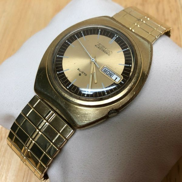 Vintage Seiko Electronic EL-370 3703 Mens Gold Tone Electric Watch ...