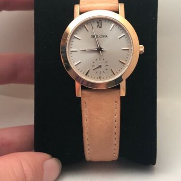 Bulova Ladies Silver Dial Tan Leather Rose Gold Tone Quartz Watch ...