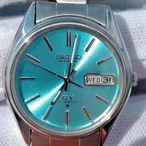 Vintage Seiko DX Automatic Aqua Blue Dial Men's Watch 6309 Day/Date 21 Jewels | WatchCharts ...