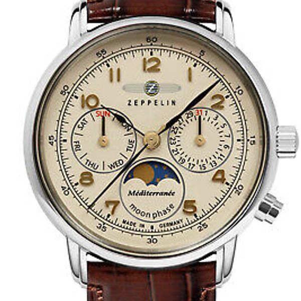 Zeppelin Ladies Watch 100 Years Mediterranean Moon Phase Brown 9637-5 ...