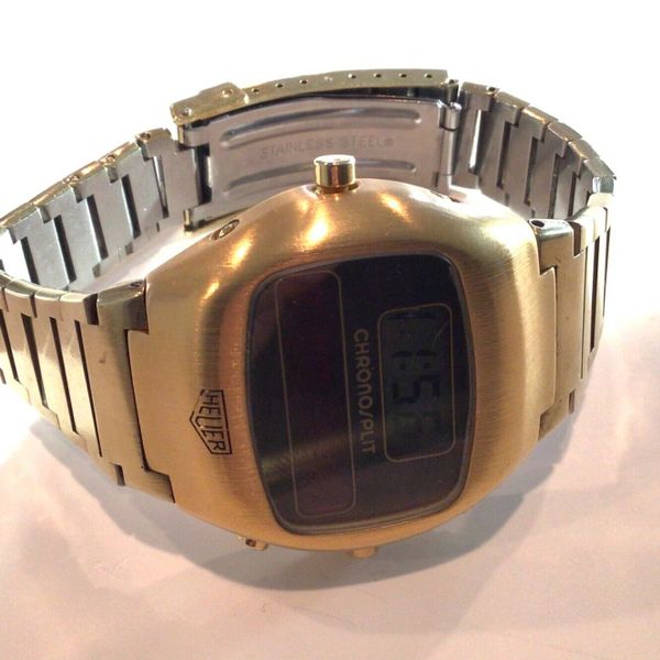 Heuer Chrono Split Early Gold Color Digital watch with original box ...