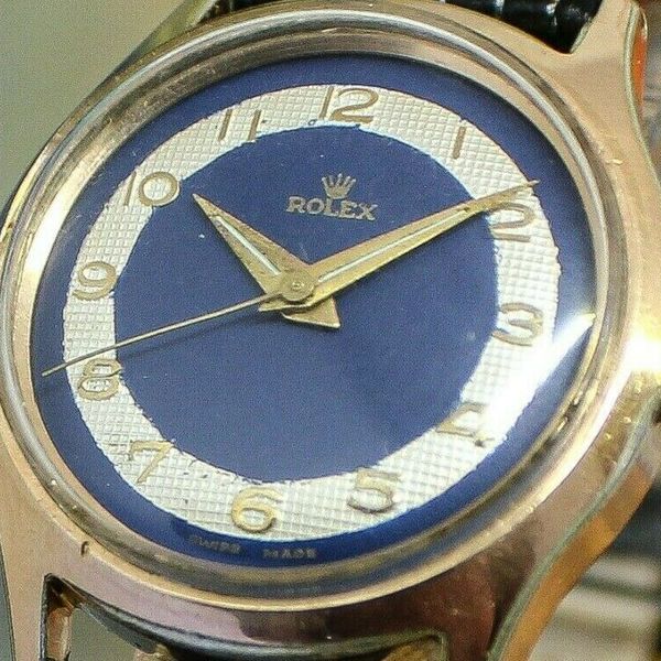 Vintage mens 1940s COOL Rolex Solar Aqua 2TONE TEXTURED DIAL Art Deco ...