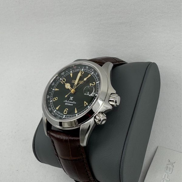 Seiko Prospex Brown Leather Strap Stainless Steel Green Dial Mens Watch ...