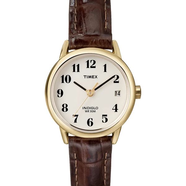 Timex Indiglo Easy ReaderÂ® 25mm Gold Tone Brown Croco Leather Strap ...