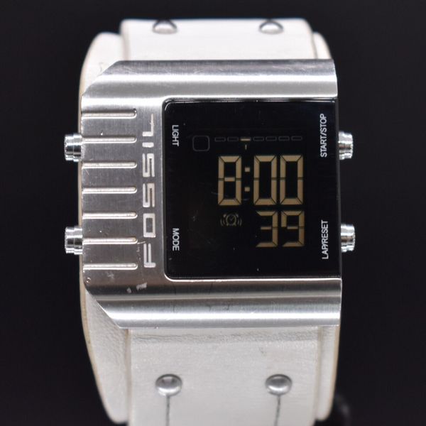 FOSSIL JR-9681 Digital Watch Alarm Chronograph Wide Leather Cuff NEW ...