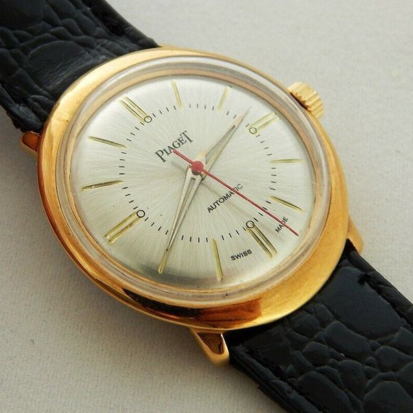 VINTAGE PIAGET SILVER SUNBURST DIAL OVAL 33MM GOLDPLATED CASE AUTOMATIC ...