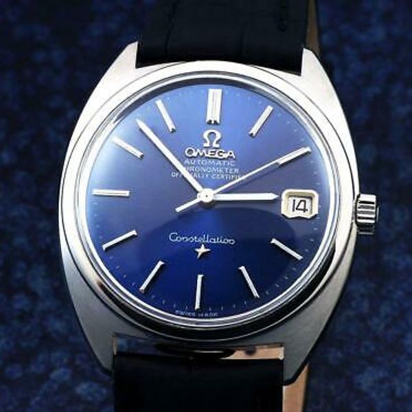 Excellent Mens OMEGA Constellation Chronometer Steel Blue Dial ...