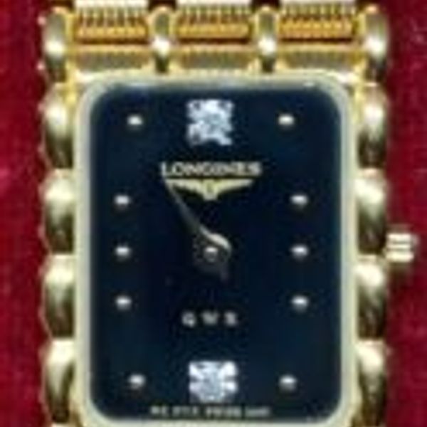 Longines QWR MZ5713 SWISS 0961 Gold Plated 7" Link Bracelet, Black Dial ...