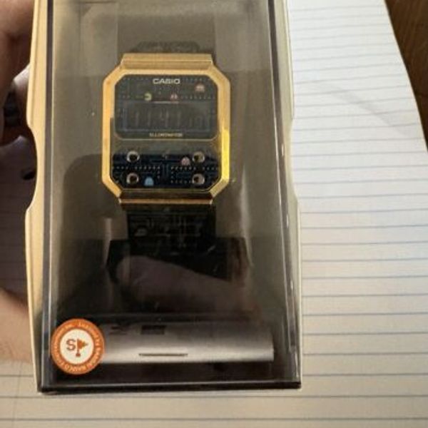 Casio PAC-MAN collaboration Black and Gold Watch - A100WEPC-1B ...
