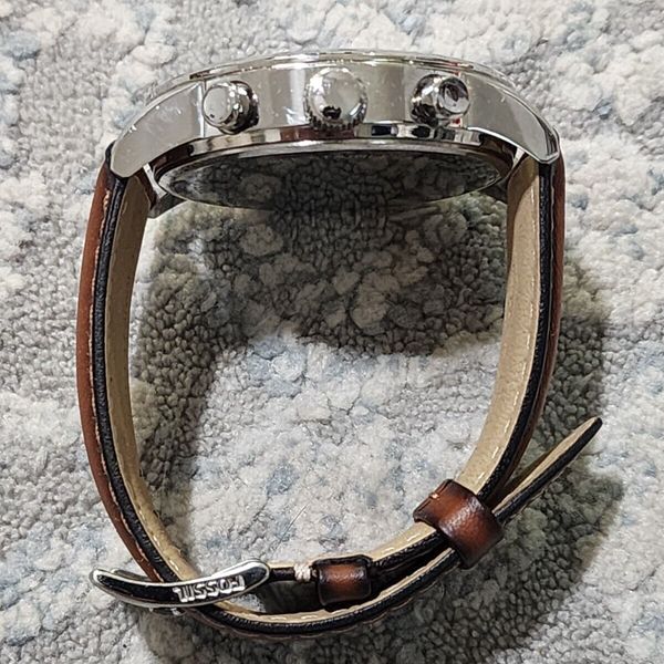 FOSSIL Mens Flynn Blue Chronograph Dial Brown Leather Band Wristwatch ...