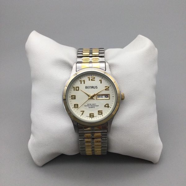 Benrus Watch Women 37mm Silver Gold Two Tone Day Date Stretch Band New ...