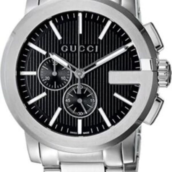 GUCCI MEN'S G-CHRONO SILVER STNLSS STL BLACK DIAL SWISS WATCH YA101204 ...