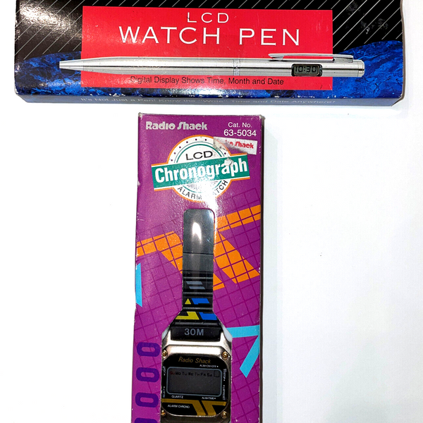 Vintage 80's Radio Shack Digital LCD Watch 63-5034 + LCD Watch Pen Both ...