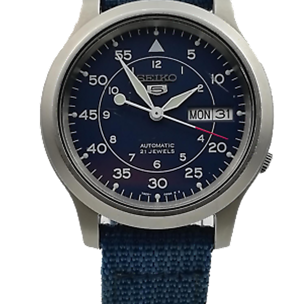 Seiko 5 Automatic Blue Dial Military Style NATO Canvas Men Watch SNK807 ...