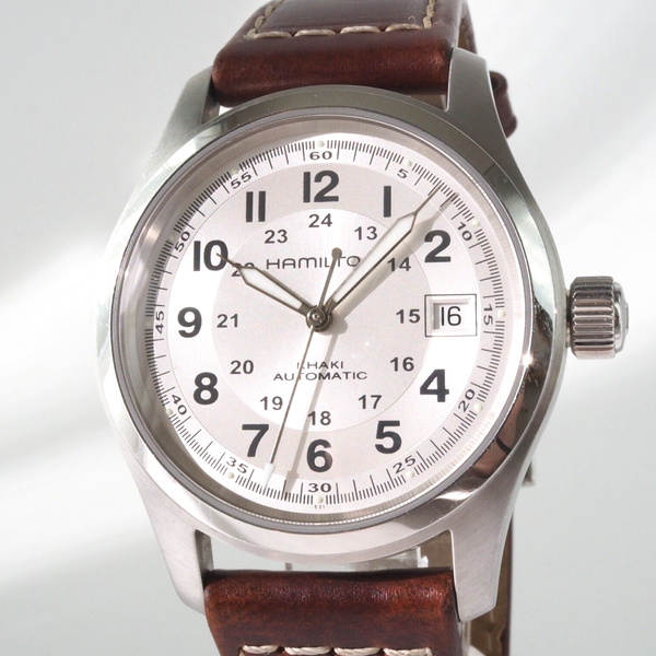 Hamilton Khaki Field H704450 Automatic Date Watch Silver Dial 38 mm ...